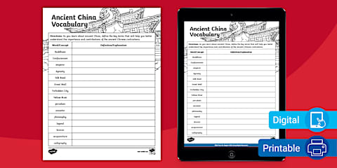 Sixth Grade Ancient China Matching Worksheet