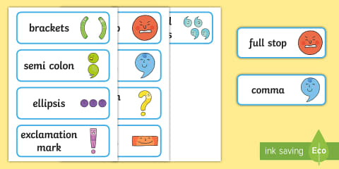 Punctuation Signs and Names Flash cards