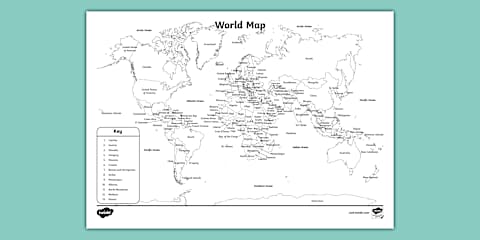 KS1 Labelled Printable World Map | World Geography Map