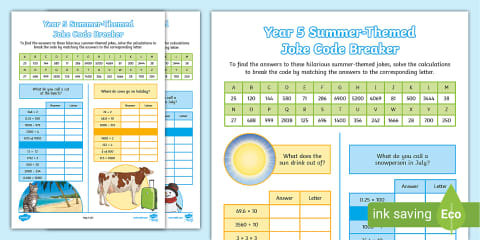 Year 4 Summer-Themed Joke Code Breaker Activity Sheet