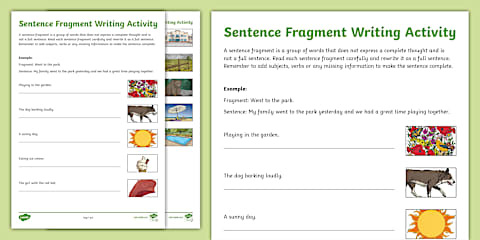 First Grade Sentences and Fragments Worksheet
