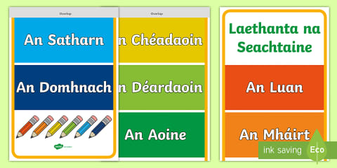 Days of the Week Flashcards Gaeilge