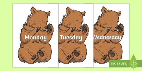 Days of the Week on Small Bears Cut-Outs Arabic/English