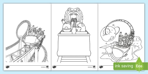 Theme Park Montage Colouring Page