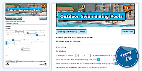 A2 Key (KET) - Reading and Writing Part 5 - Practice Sheet (Holidays)