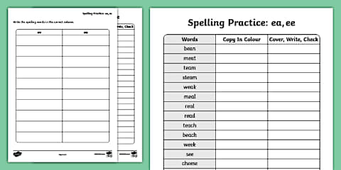 Grade 2 -ea Phonics Spelling Practice Sheets