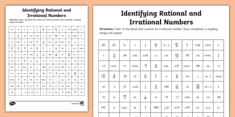 Eighth Grade Classifying Rational and Irrational Numbers Sorting Worksheet