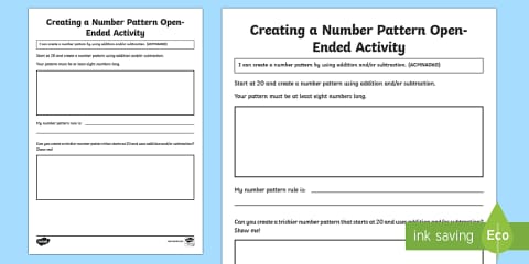 Creating a Number Pattern Open-Ended Worksheet