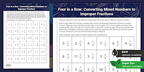Four in a Row: Converting Mixed Numbers to Improper Fractions