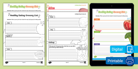 Healthy Eating Choice Menu for 3rd-5th Grade