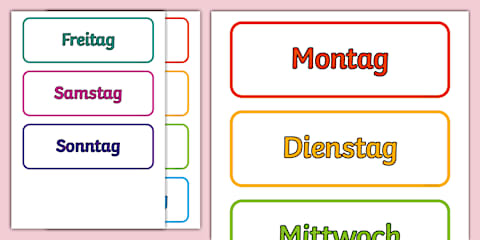 Days of The Week - German Word Cards