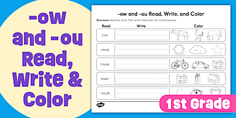 Grade 3 Phonics Colouring Page ou and ow