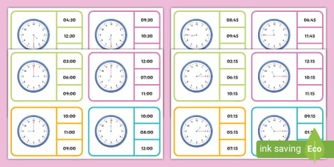 Telling the Time - 24-hour Digital time and Analogue Matching Cards