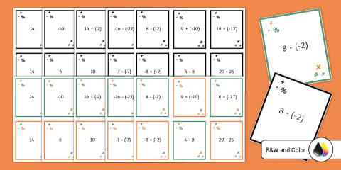 Adding and Subtracting Positive and Negative Integers Bingo for 6th-8th ...