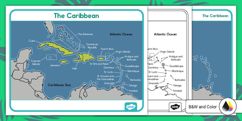 Caribbean Islands Geography Map Labeling Worksheet for 6th-8th Grade