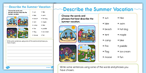 My Vacation Writing Prompt Worksheet for Grades 1-2