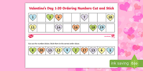 Hearts Missing Numbers to 20 Worksheet