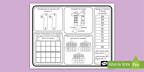 Hojas para Colorear: Las Aventuras de los Números - del 11 al 19