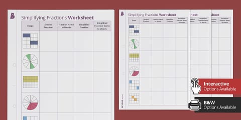 Simplifying Fractions Bingo