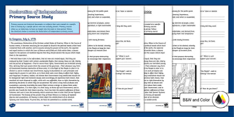 Bill of Rights Primary Source Study for 3rd-5th Grade