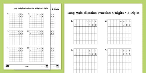Long Multiplication Worksheet - 3 Digits × 3 Digits