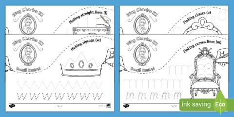 EYFS/KS1 The Coronation of King Charles III Pencil Control Activity Sheets