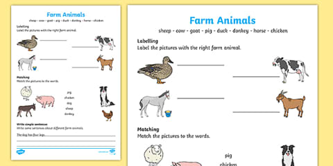 Farm Animal Handwriting Practice Worksheet
