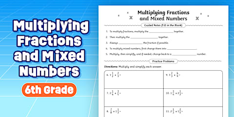 Sixth Grade Math Basic Skills Multiplying Fractions Practice Worksheet