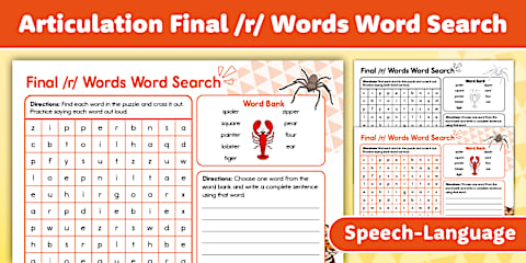 Articulation Initial /r/ Words Word Search for SLP