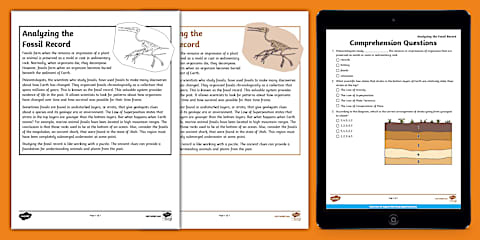 Fifth Grade Paleontology Reading Passage Comprehension Worksheet