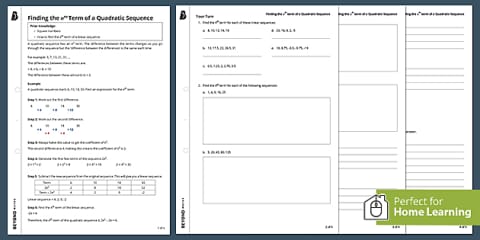 Finding the nth term of a Linear Sequence Walkthrough Worksheet