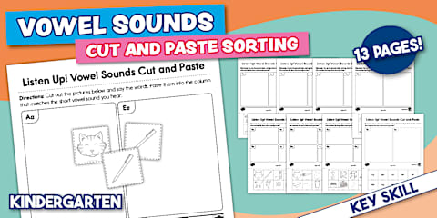 Long and Short Vowels Cut and Paste Sorting Worksheet for PreK-K