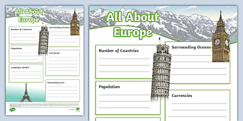 Europe Hexagon Writing Template