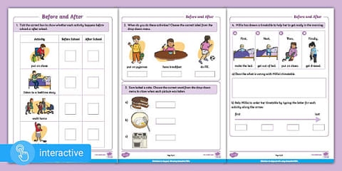 Fill In The Sentence Using 'Before' And 'After' Activity