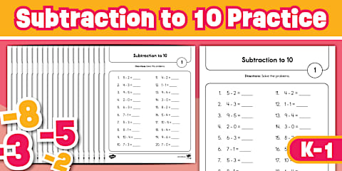 Addition to 20 Practice Worksheets for 1st-2nd Grade