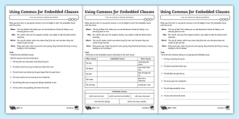 When to Use Commas to Add Extra Information Activity Sheet