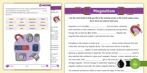Third Grade Magnetism Vocabulary Worksheet
