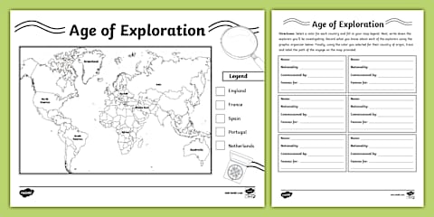 European Explorers Timeline Cut and Paste Worksheet for K-2nd Grade