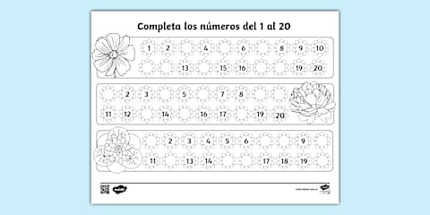 Tiras de números: Temática de unicornos - Números 1 al 20