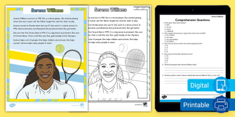 Kindergarten Billie Jean King Reading Passage Comprehension Worksheet