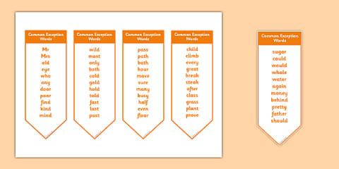 Common Exception Words Year 1 Bookmark Editable
