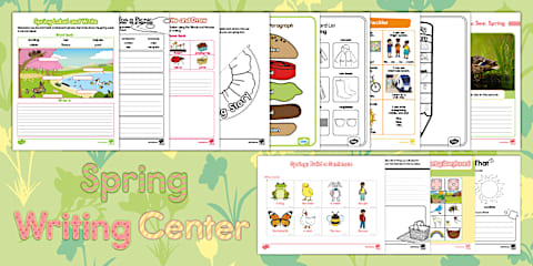 Spring Narrative Writing Practice Worksheet for K-1st Grade