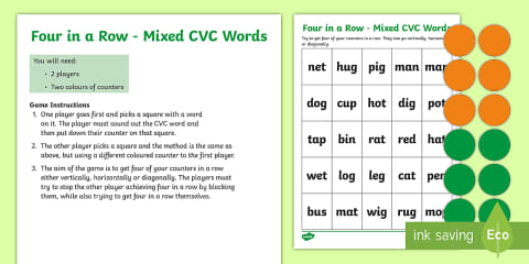 Four in a Row CVC 'e' Words Game