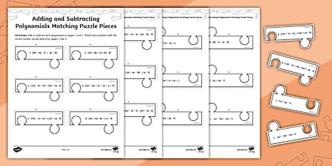 Algebra I: Adding and Subtracting Polynomials Matching Puzzle Worksheet