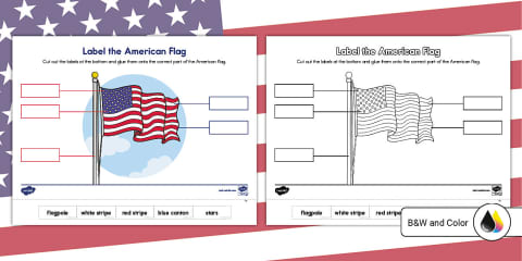 Label the U.S. Symbols Cut and Paste Worksheet for K-2nd Grade
