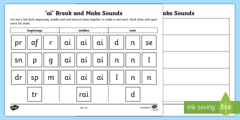 'ai' Sound Spelling List Cards