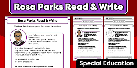 Black History Month Read and Write Activity Pack for Special Education