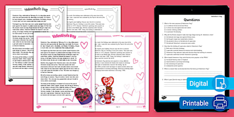 Sixth Grade Valentine's Day Reading Passage Comprehension Activity