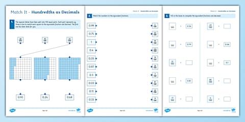 Identifying Hundredths Worksheets