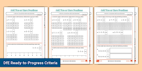 Add Two or More Fractions Maths Activity Sheets